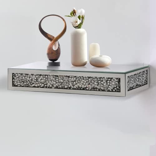 Amazon.com: Mirrored Floating Wall Shelf, Silver Mirror Crushed Diamond ...
