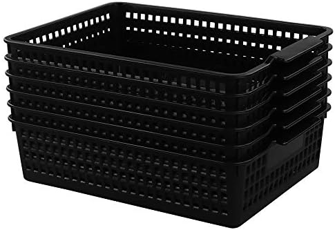 Begale 6-Pack Black Plastic Storage Baskets, A4 Paper Storage Basket ...