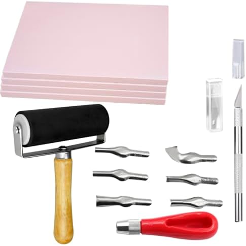 Amazon.com: 4 Pcs Rubber Carving Linoleum Blocks with Tools, Rubber ...