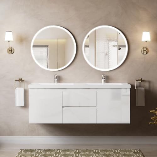 Amazon.com: ROOMTEC 60 Inch Floating Bathroom Vanity with Double ...