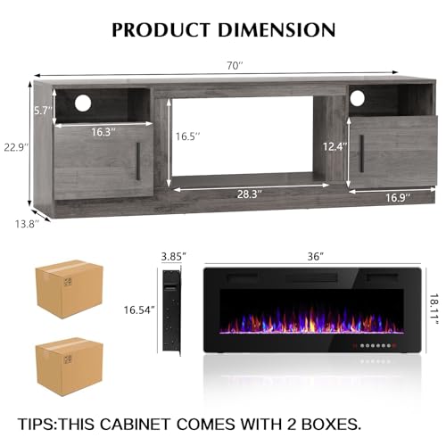 Lemberi Fireplace tv Stand with 36 inch Fireplace Up to 80" TVs,LED ...