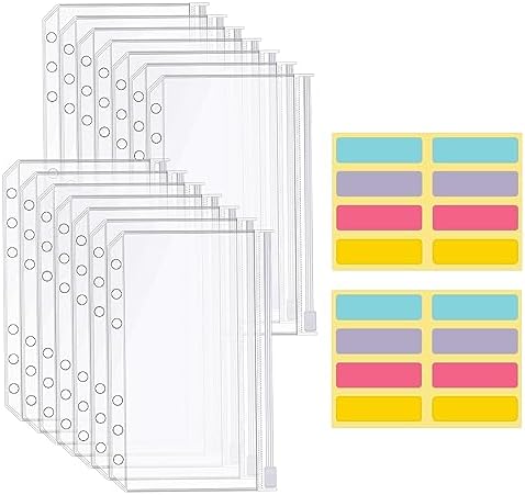 KALIONE 12 Packs A6 Binder Pockets, A6 Plastic Folders Wallet with ...