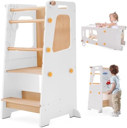 Amazon.com: bedmoimo Kids Kitchen Step Stool for Kids with Safety Rail ...