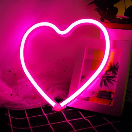 Red Heart Neon Sign, LED Light 3-AA Battery Operated or USB Powered ...