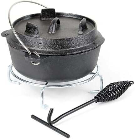 Dutch Oven 3l with Feet and Lid Lifter, Cast Iron Pot for Campfire ...