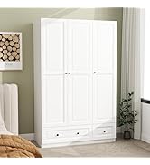 Amazon.com: Mhsatyrs Armoire Wardrobe Closet with 4 Drawers: 88" White ...