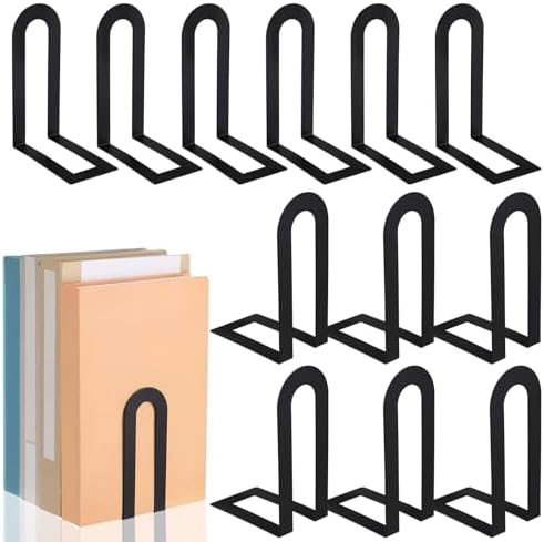 Amazon.com: Chunful 12 Pcs Black Modern Metal Book Ends for Shelves ...