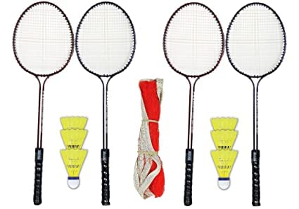 Buy TIAGO Badminton Set, Double Shaft Racket Set of 4 with 6 Pcs ...
