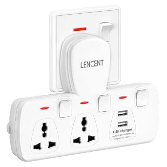 LENCENT Multi Plug Extension Socket with USB, 2 Way Electrical Outlet ...