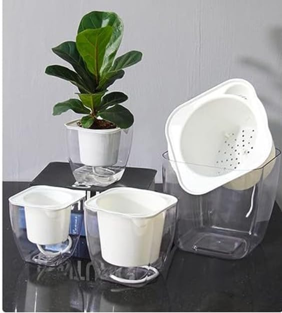 Onto Clear Self Watering Planters Large Plastic Plant Pots Wick Flower ...