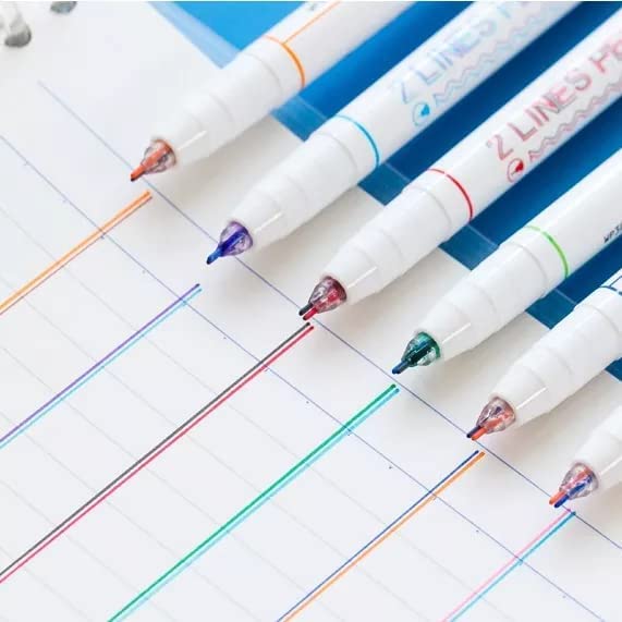 Luvvy Tuffy 2 Lines Gel Pen Marker Gel Ink Roller Ball Pens - (Set of 6 ...