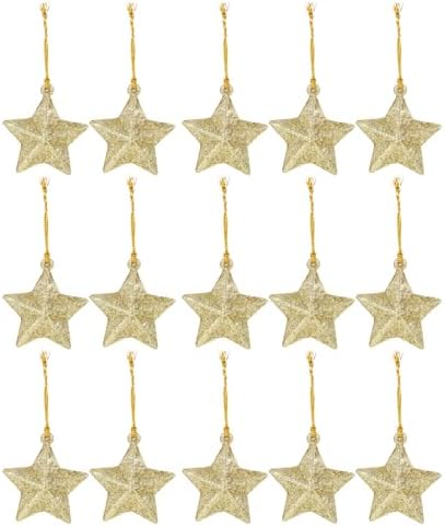 Amazon.com: DEARMAMY 30 Pcs Gold Glitter Star Ornaments Christmas Tree ...