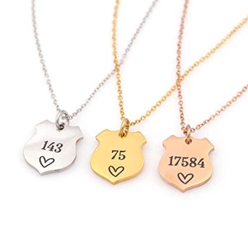 Amazon.com: Personalized Number NECKLACE | Police Officer Badge Charm ...