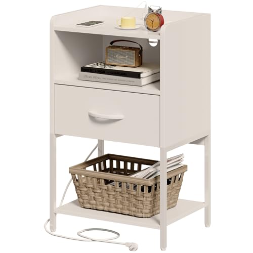 Multinest Nightstand with Charging Station, End Table with Fabric ...