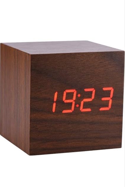 Buy ZEITEX Wooden Digital Alarm Clock Cube Little Clock, LED Table ...