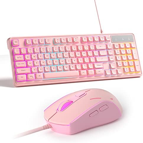 MageGee Pink Gaming Keyboard and Mouse Combo, GK980 Wired Backlit ...