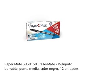 Amazon.com : Paper Mate EraserMate Erasable Pen, Medium Point, Black ...