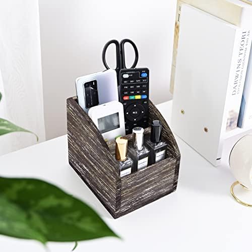 Amazon.com: Rustic Brown Wooden Desk Organizer Farmhouse Wood Remote ...