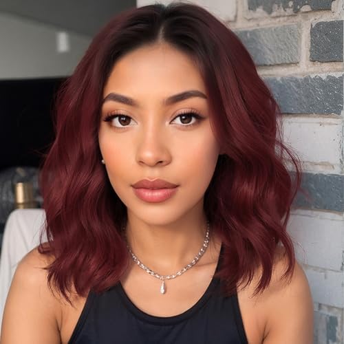 Amazon.com : cuiud Short Burgundy Wigs for Women Wine Red Wavy Wig ...
