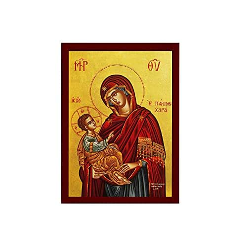 Amazon.com: Virgin Mary icon Panagia Panton Chara, Handmade Greek ...