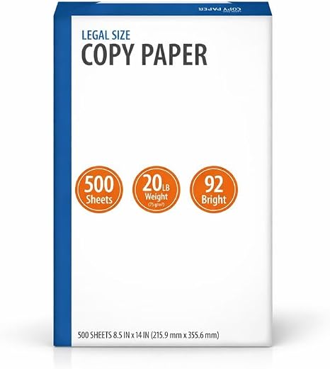 Amazon.com: Legal Size Copy Paper 8.5 x 14 Inch, 92 Bright White, 20 lb ...