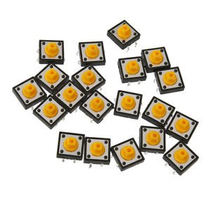 20pcs Yellow 12x12x7.3mm 4Pin Momentary Push Button Switch PCB ...