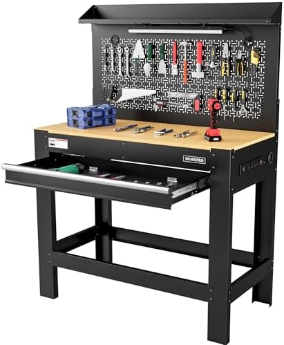 WORKPRO 45" Garage Workbench with Storage, Heavy-Duty Workbench with ...