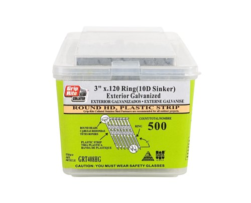 Grip-Rite 10d Sinker 3- by .12-Inch, Ring Shank, Hot-Dipped, Galvanized ...