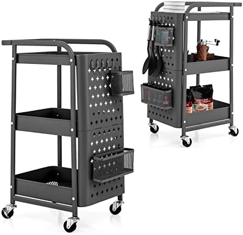Amazon.com: GOFLAME 3-Tier Rolling Storage Cart with DIY Dual Pegboards ...