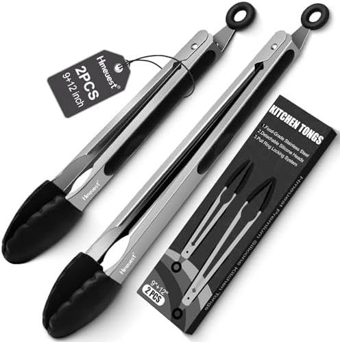Hmeuest Kitchen Tongs, 9 & 12 inch Silicone tip Tongs, Non Slip ...