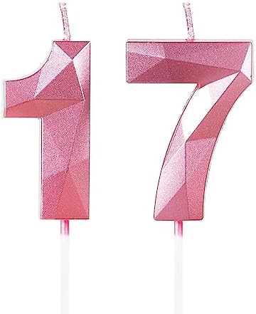 Amazon.com: Number 17 Candles,17th Birthday Candles,Pink Happy Birthday ...