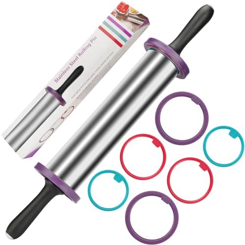 Amazon.com: Rolling Pin and Silicone Baking Pastry Mat Set, Stainless ...