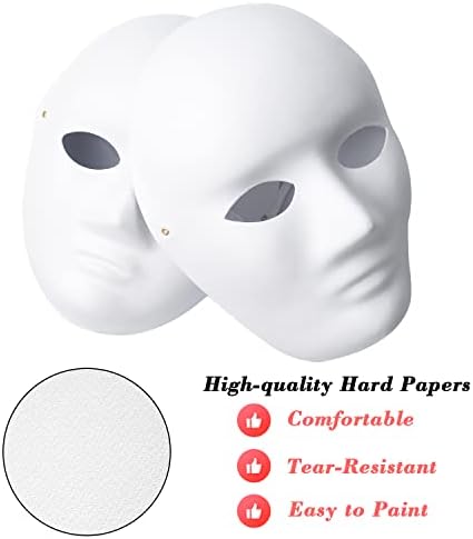 SoZone 12PCS DIY Full Face Masks, Plain Paper Mache Masks, Masquerade ...