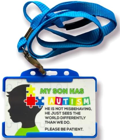 My Son has Autism/is Autistic Disability ID Card & Blue Lanyard_AB ...