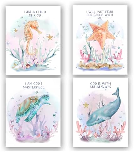 Amazon.com: Watercolor Sea marine life Wall Art Prints,Ocean Animal ...