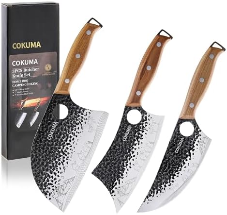 Amazon.com: VRUIFA 3 PCS Butcher Knife Set (Serbian, Meat Cleaver ...