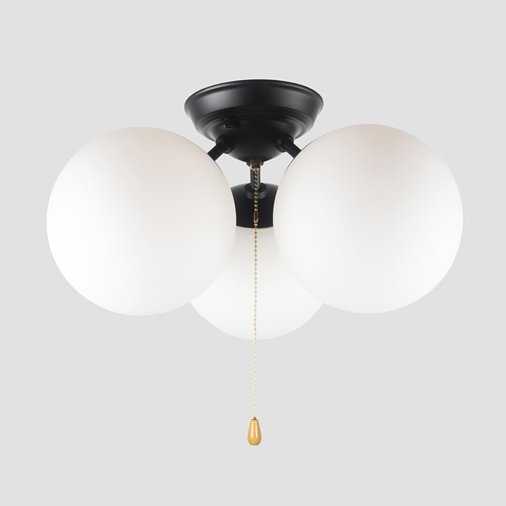 Beuhouz Modern Pull Chain Ceiling Light Fixture with Globe White Glass ...