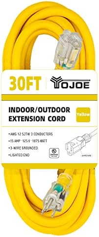 Amazon.com: PlugSaf 12/3 Gauge Yellow Indoor Outdoor Extension Cord 1FT ...