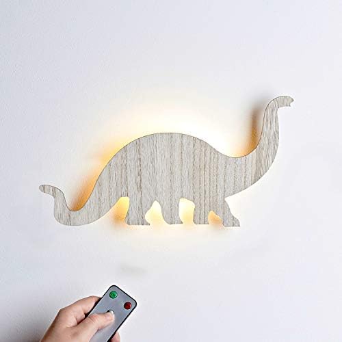 Lights4fun Wooden Dinosaur Diplodocus Battery Wall Night Light with ...