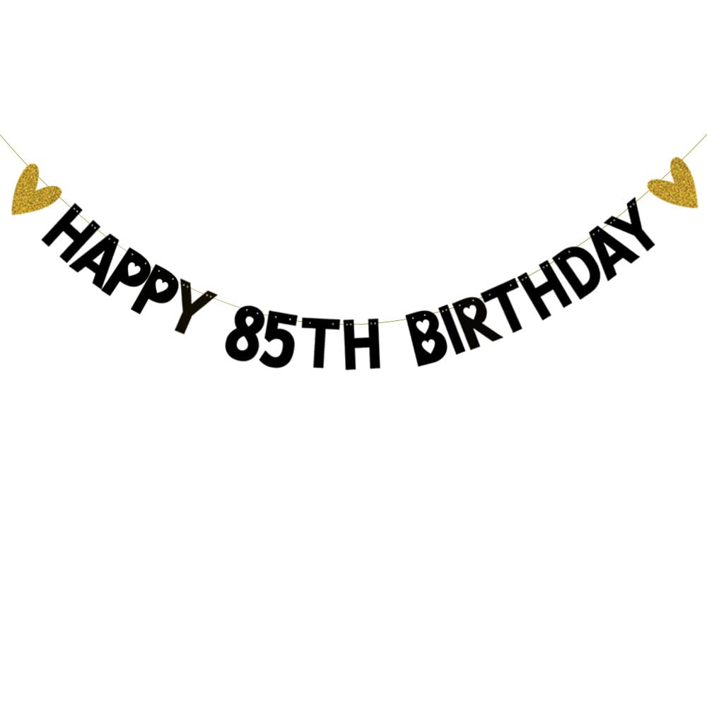 Amazon.com: HAPPY 85TH BIRTHDAY Banner,Pre-Strung,Black Paper Glitter ...