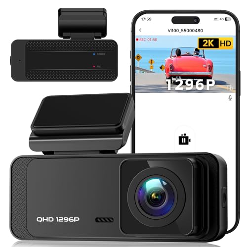 Dash Cam, 1296P Front Dashcam for Cars, Veement V300 WiFi Dash Camera ...
