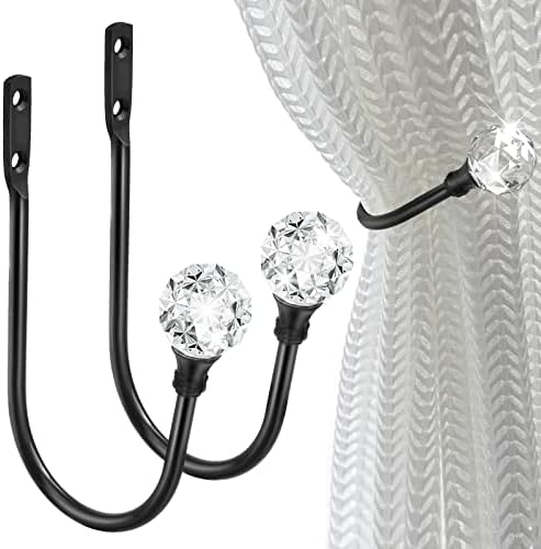 Curtain Holdbacks, Black Curtain Tiebacks Hooks Crystal Crown Wall ...