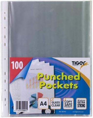 100 x Extra Strong A4 Plastic Premium Punched Pockets Wallets 90 Micron ...