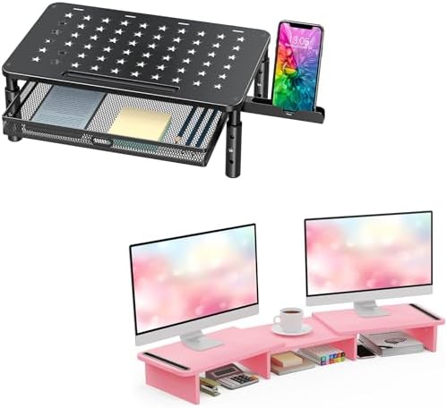 Amazon.com: Zimilar Monitor Stand Riser with Metal Mesh Drawer + Dual ...