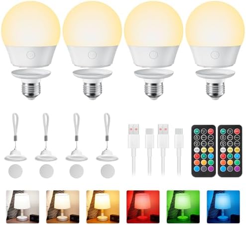 Brightown E26 Rechargeable Light Bulb with Remote and Timer, Battery ...