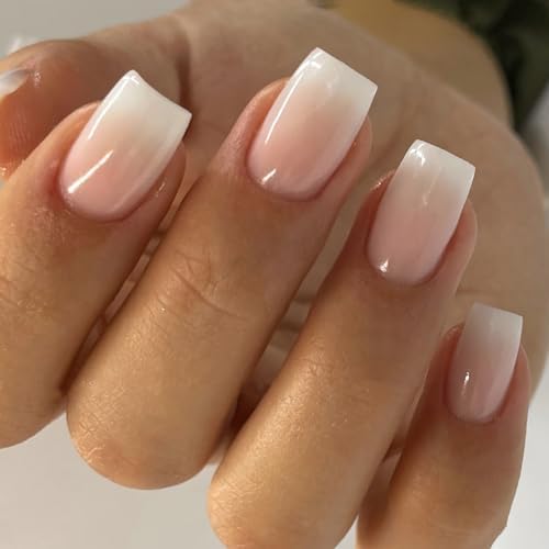 Amazon.com: French Tip Press on Nails Short Square White and Pink ...