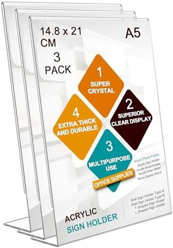ROSSHINE A5 Menu Holders, 3pack Slant Back Acrylic Sign Holder, A5 ...