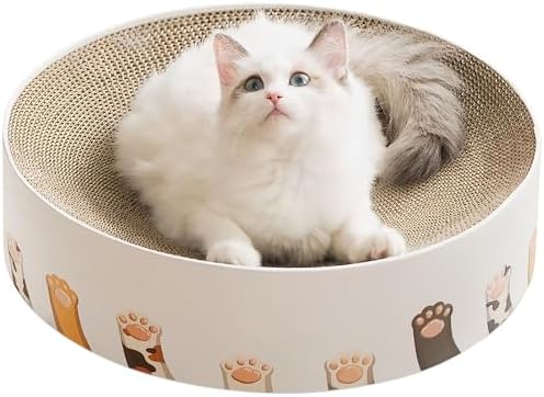 3 in 1 Cat Scratching Board, Round Cat Scratcher with Bell Balls and ...
