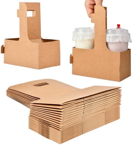 Amazon.com: Lawei 50 Pack 2 Cup Kraft Drink Carrier with Handle, 2 or 4 ...
