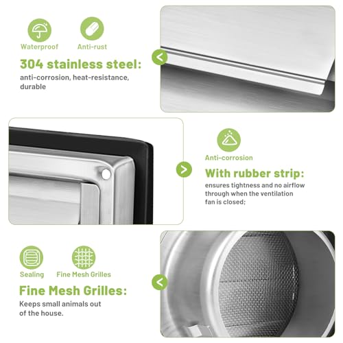 LALAGO Ventilation Grille 100 mm with Insect Protection Grille, 304 ...